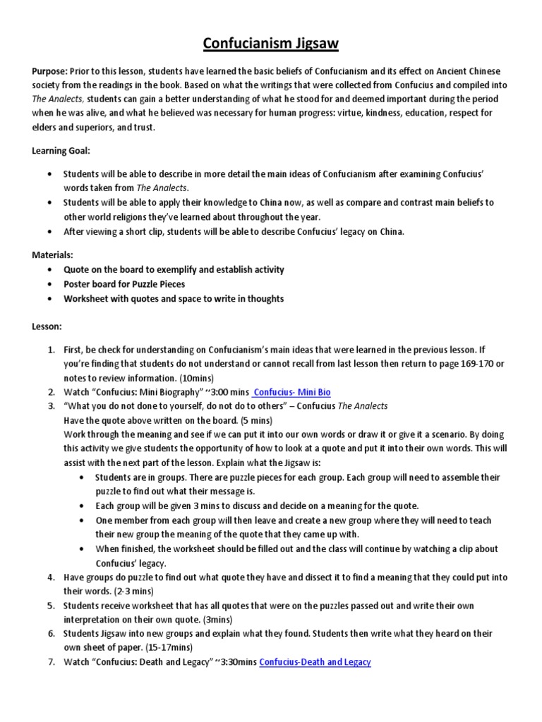 Confucianism Jigsaw Lesson Plan | Download Free PDF | Confucianism ...