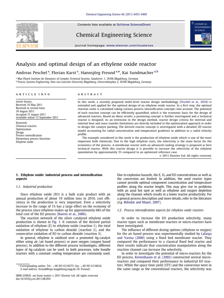 Analysis and Optimal Design of an Ethylene Oxide Reactor | Chemical ...