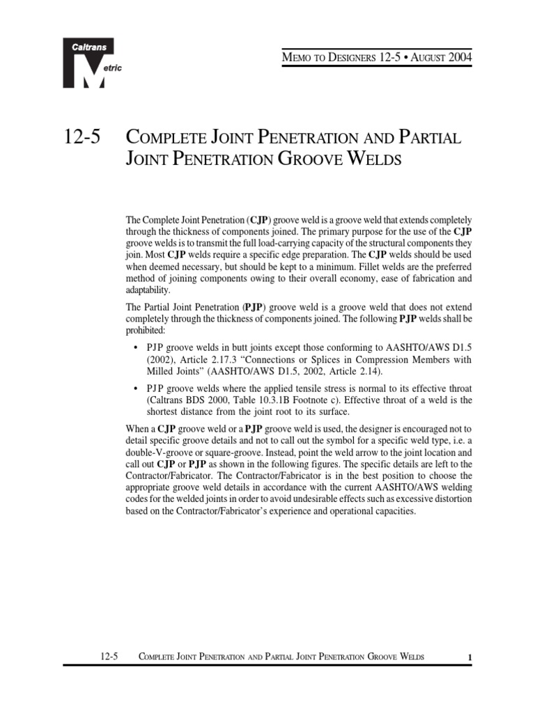 CJP and PJP Groove Weld Guidelines | PDF | Welding | Construction