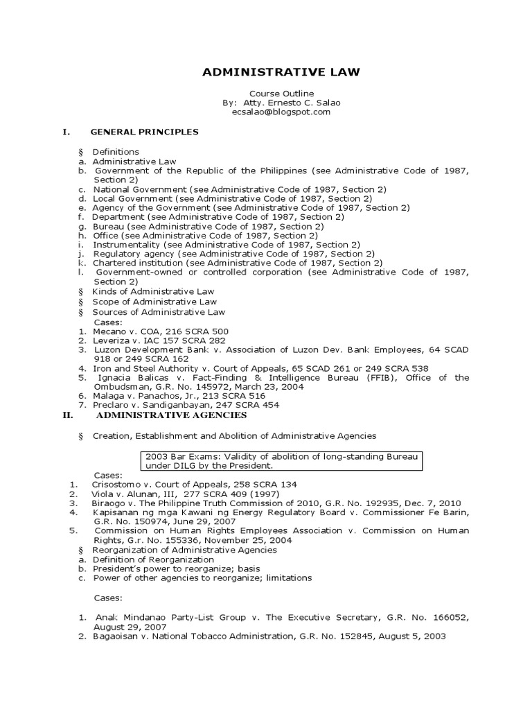 ADMINISTRATIVE LAW Course Outline Sample | PDF | Administrative Law ...