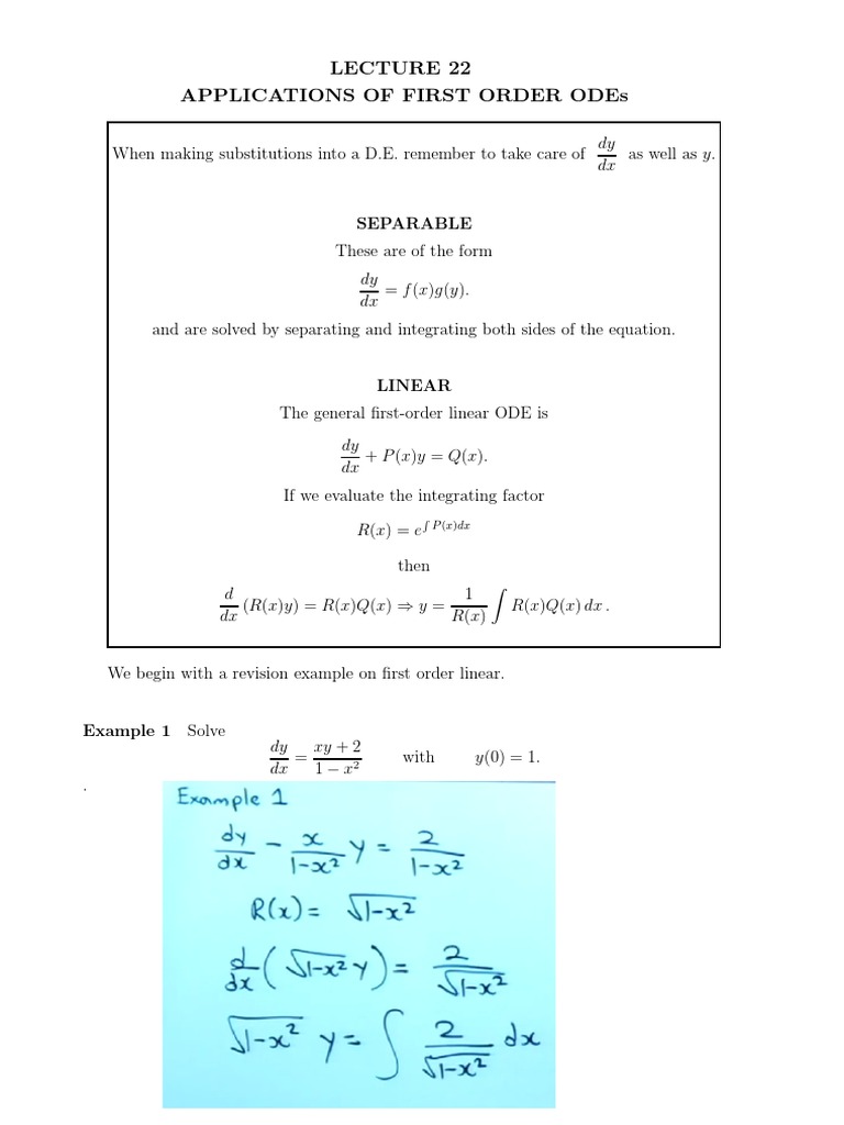 Applications of First Order Odes: R P (X) DX | PDF | Smoke | Atmosphere ...