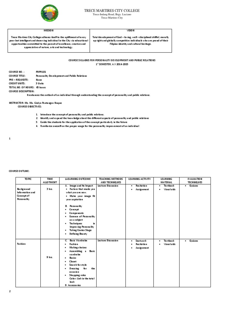 Syllabus - Personality Development | PDF | Etiquette | Perfume