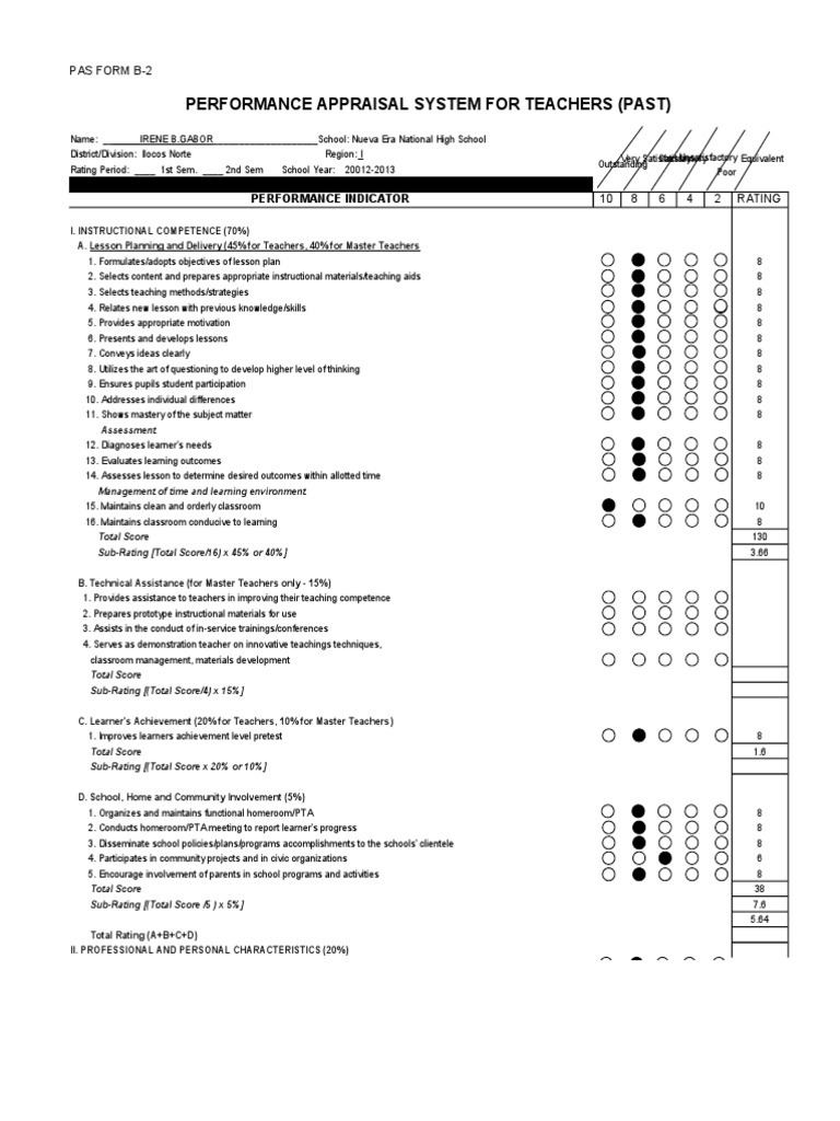 Performance Appraisal System For Teachers (Past) | PDF | Educational ...