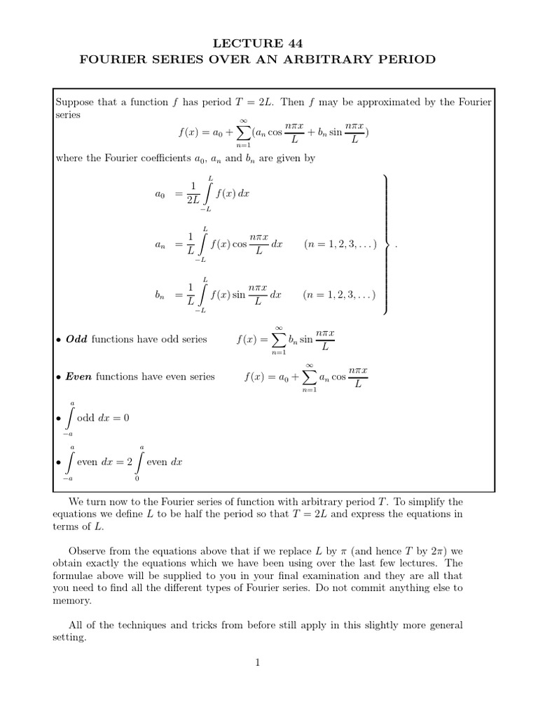 Student Lecture 44 Fourier Series Over An Arbitrary Period | PDF | Fourier Series ...