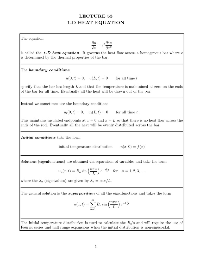 1-D Heat Equation Analysis and Solutions | PDF | Boundary Value Problem ...