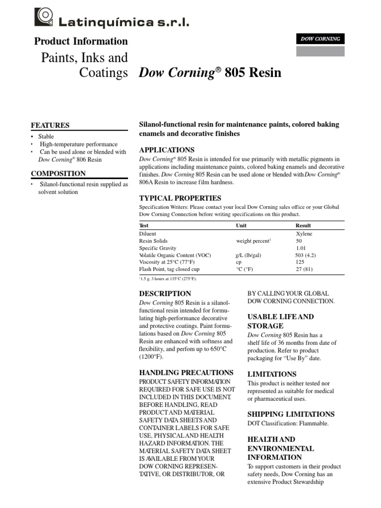 Dow Corning 805 Resin | PDF | Dow Chemical Company | Paint