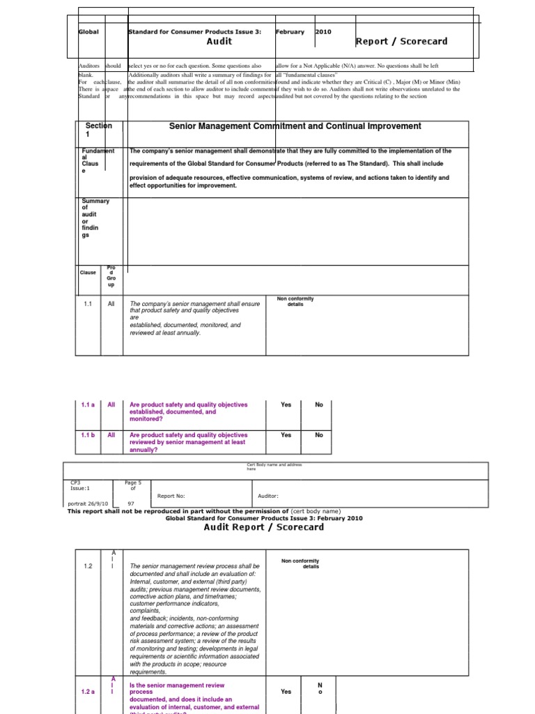 BRC CP3 Checklist | PDF | Audit | Internal Audit