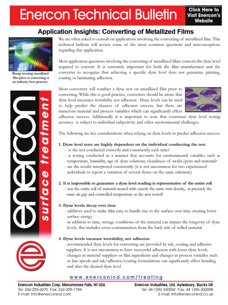 Metalized Film and Dyne Levels | PDF | Polyethylene | Oxygen