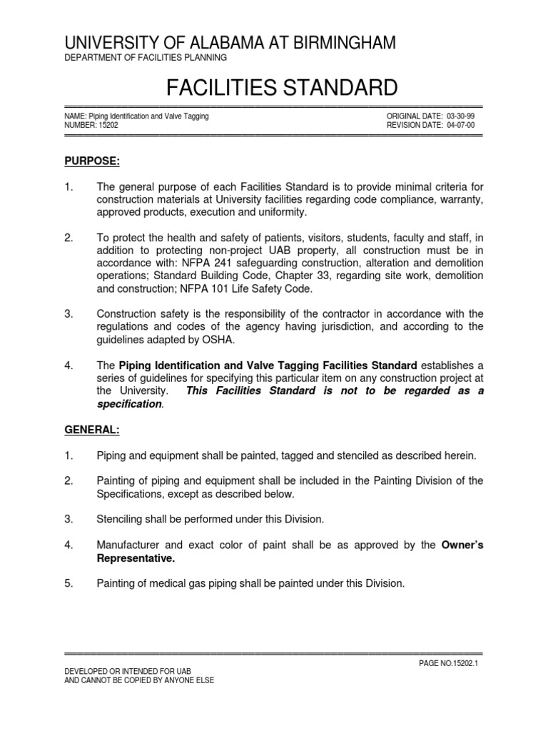 Piping Identification and Valve Tagging PDF | Download Free PDF | Pipe ...