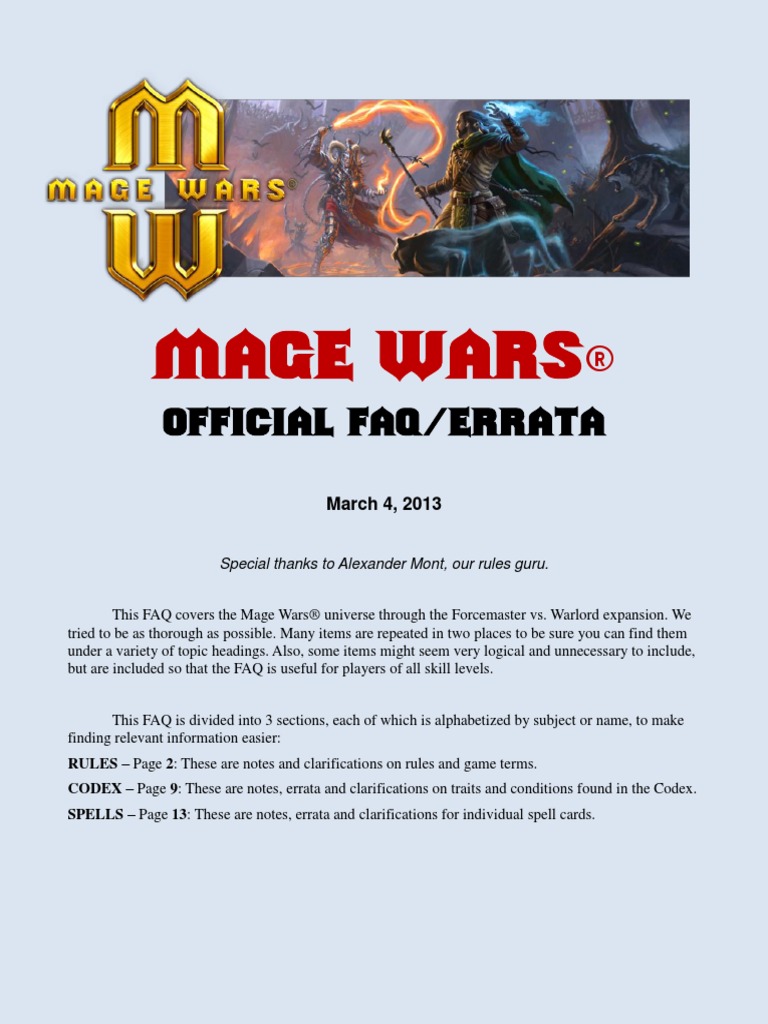 Mage Wars Official FAQ | PDF | Magician (Fantasy)