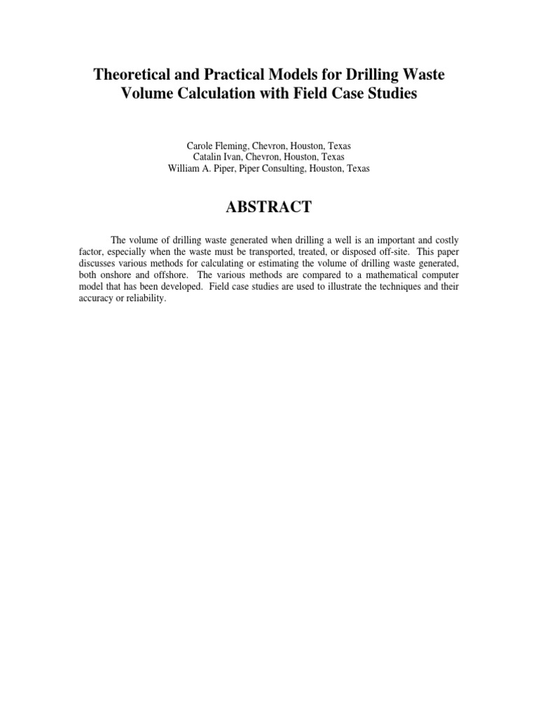 Drilling Waste Volume Calculation Methods | PDF | Drilling | Waste