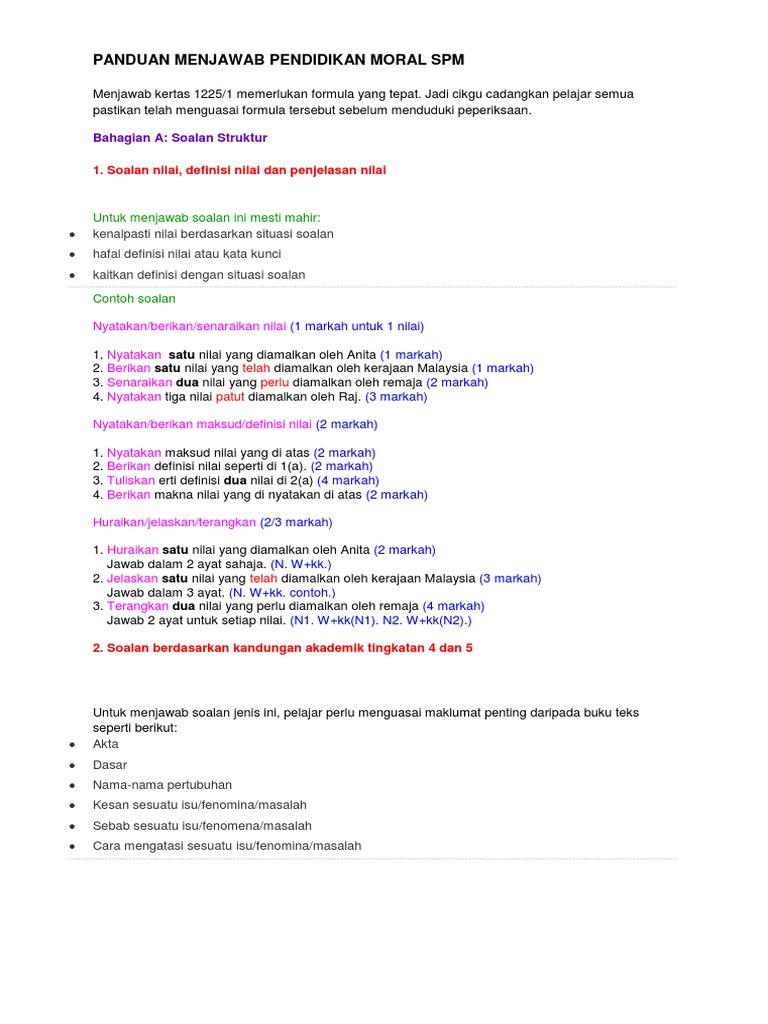 Panduan Menjawab Pendidikan Moral SPM | PDF | Karier & Perkembangan