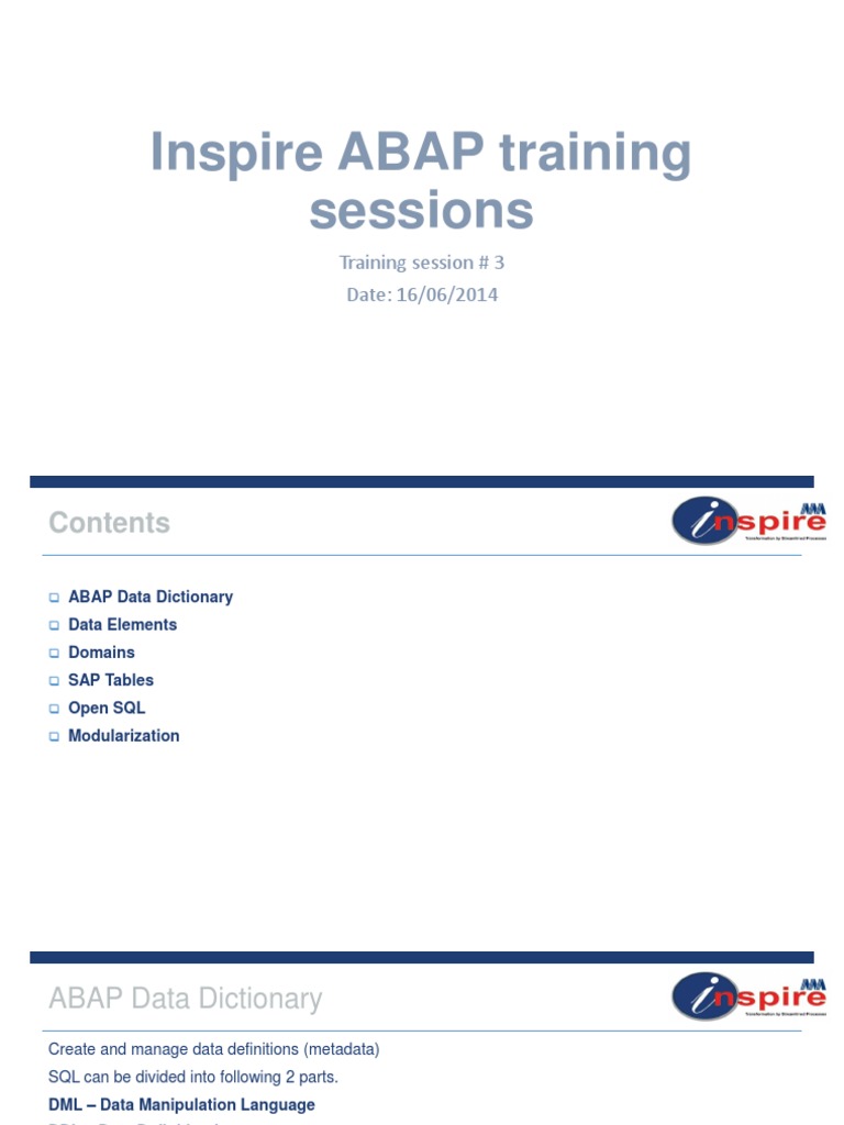 ABAP Data Dictionary and Open SQL Guide | PDF | Subroutine | Sql
