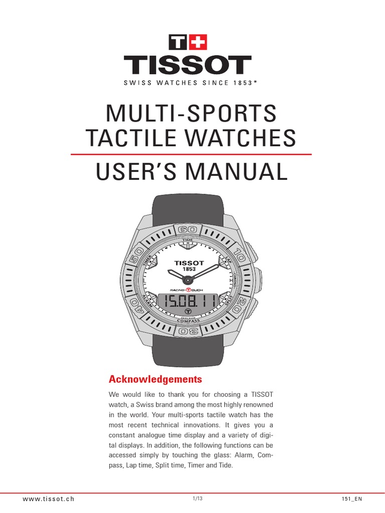 User Manual for Tissot Multi-Sports Tactile Watches with Touch ...