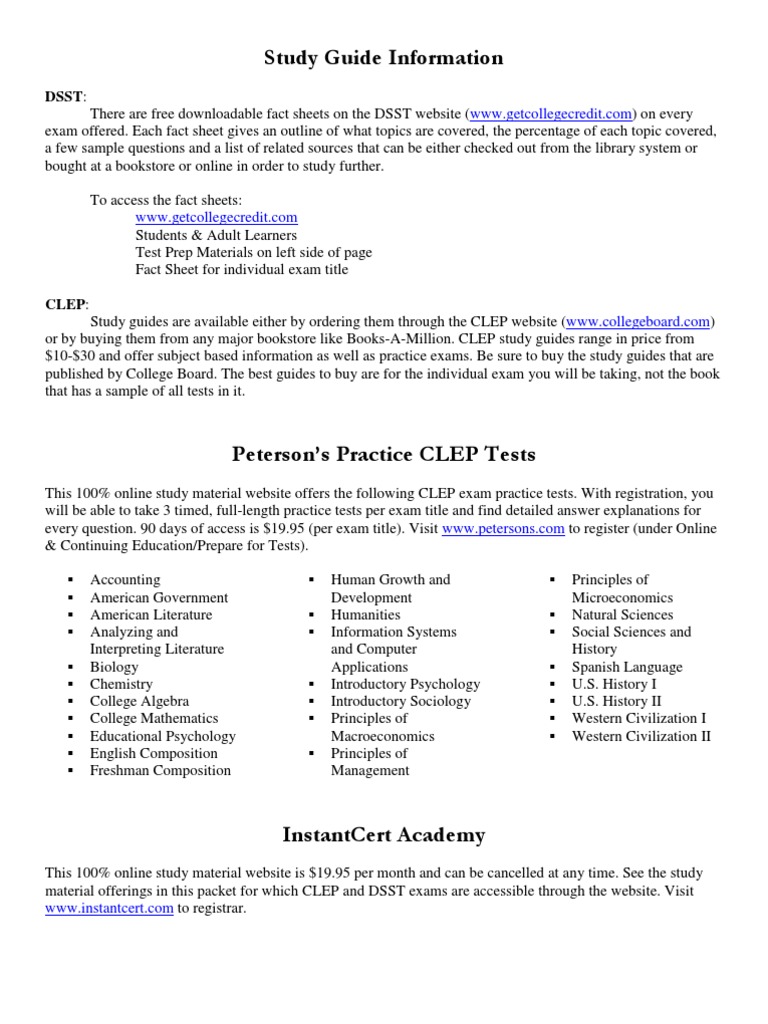 CLEP & DSST Study Guide Info | College Level Examination Program | Test ...