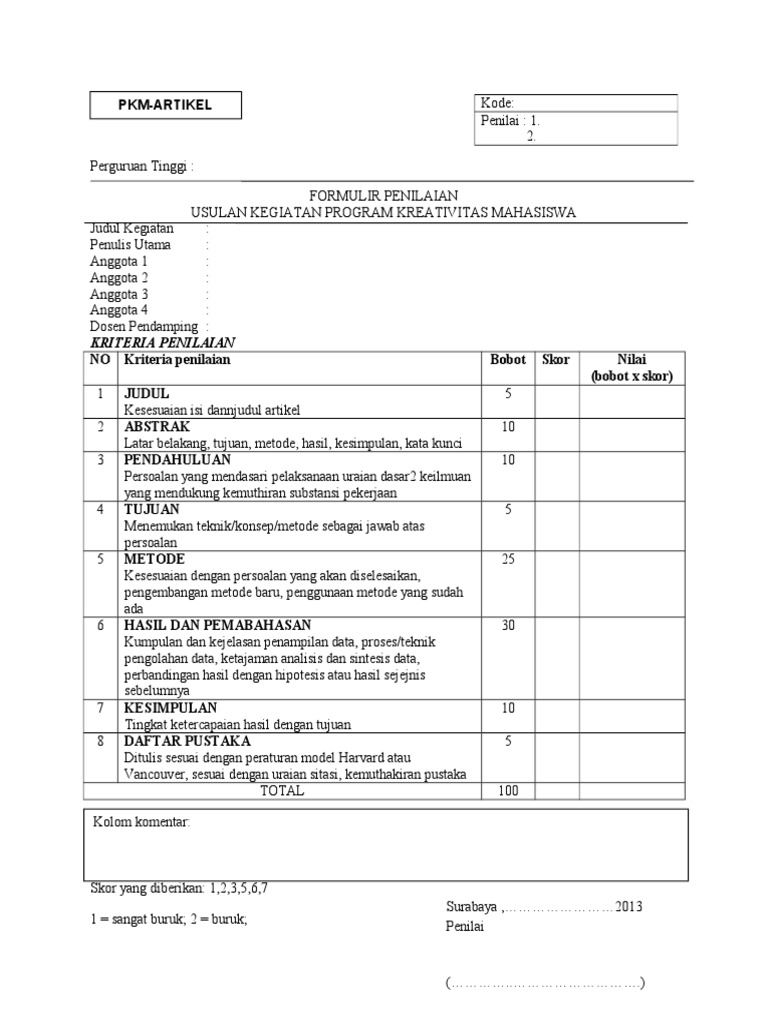 Form Penilaian PKM AI | PDF