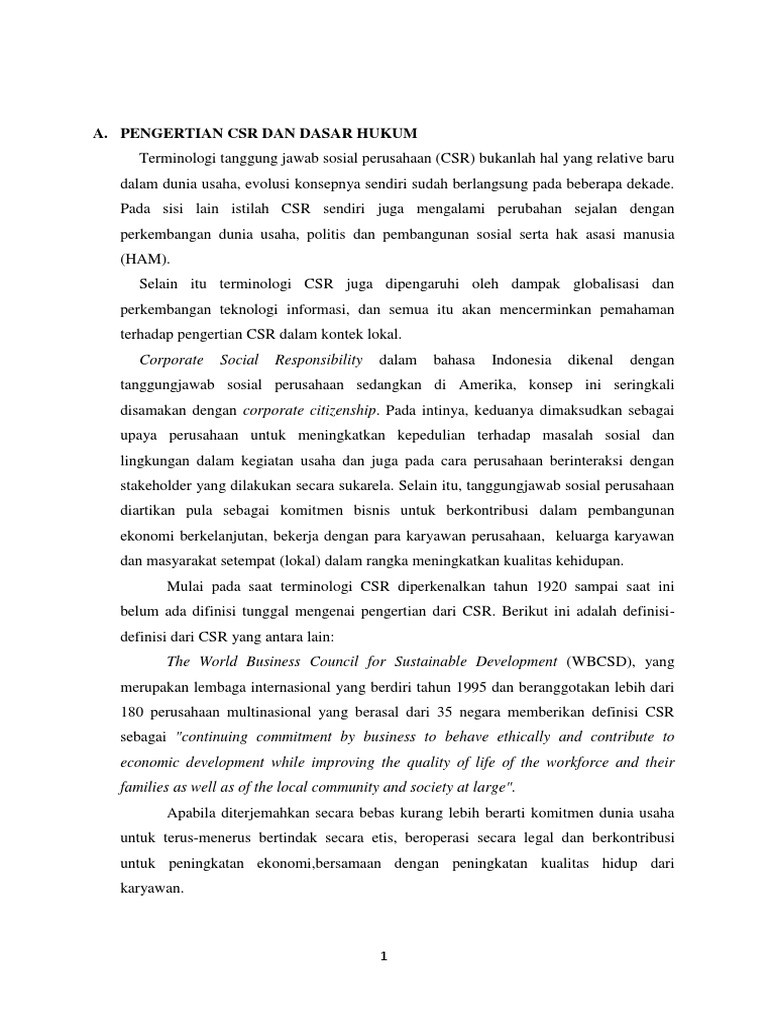 Pengertian CSR Dan Dasar Hukum | PDF