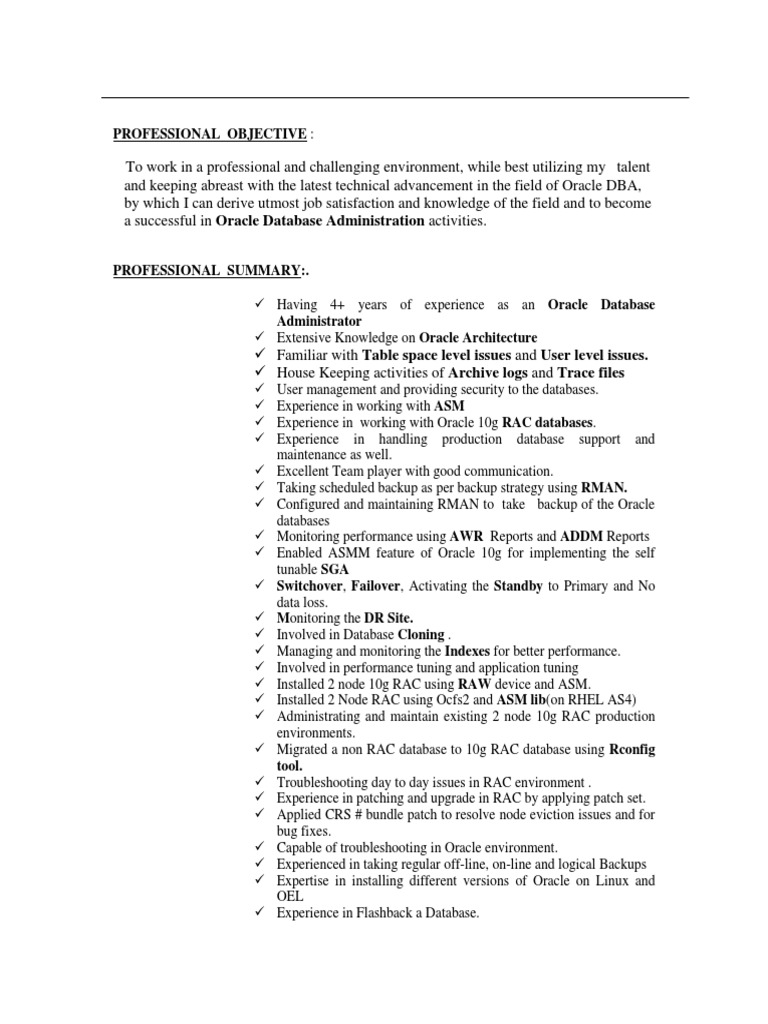 Professional Objective | PDF | Oracle Database | Data Management Software