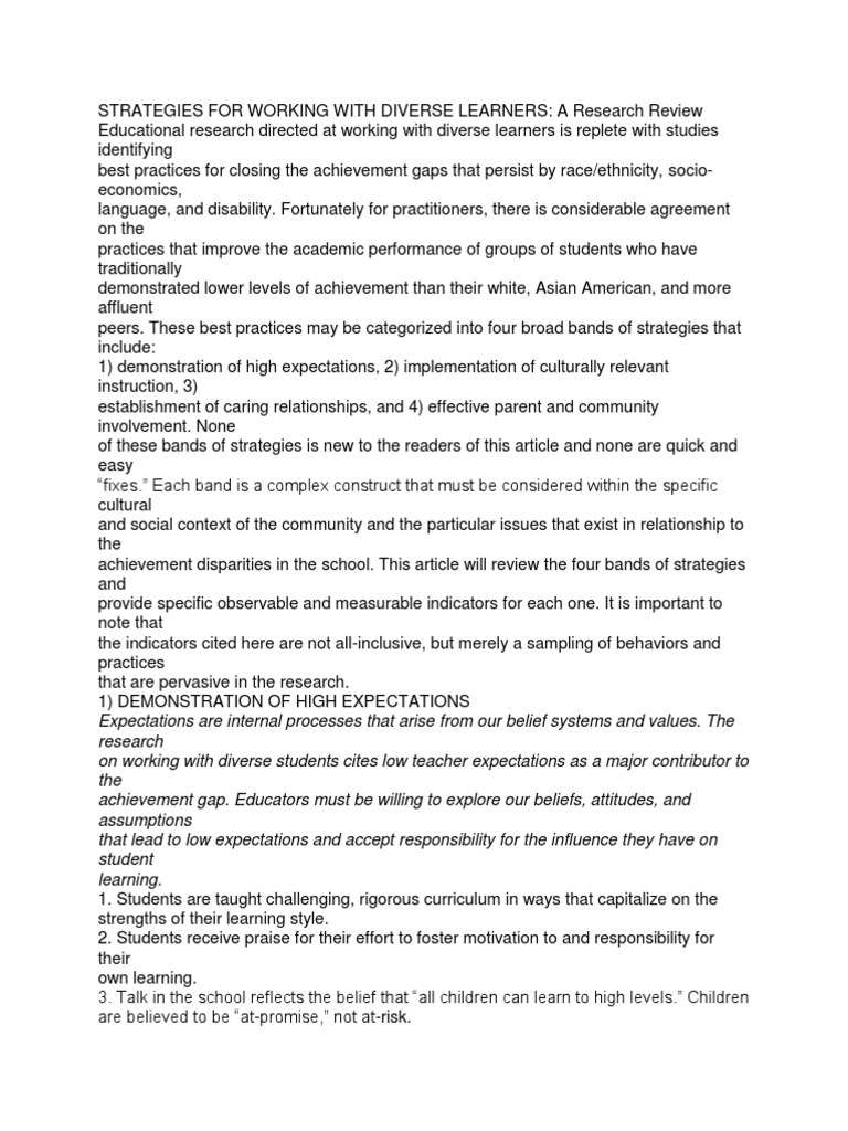 Strategies for Diverse Learners' Success | PDF | Achievement Gap In The ...