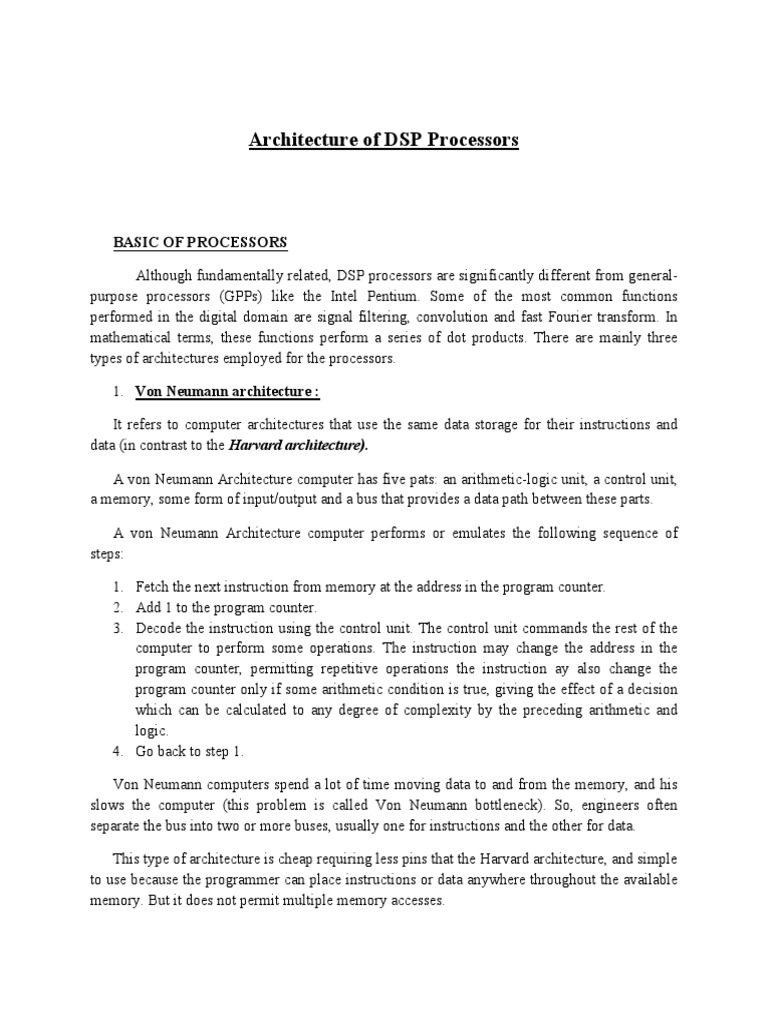 DSP Processor Architecture Explained | PDF | Instruction Set | Central Processing Unit