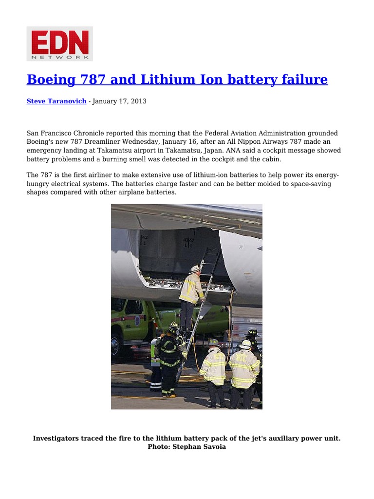 Boeing 787 and Lithium Ion Battery Failure | PDF | Lithium Ion Battery ...