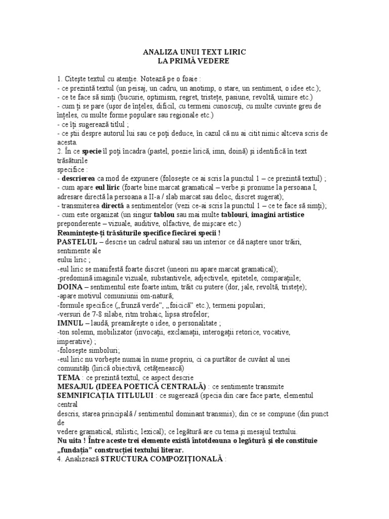 Analiza Unui Text Liric