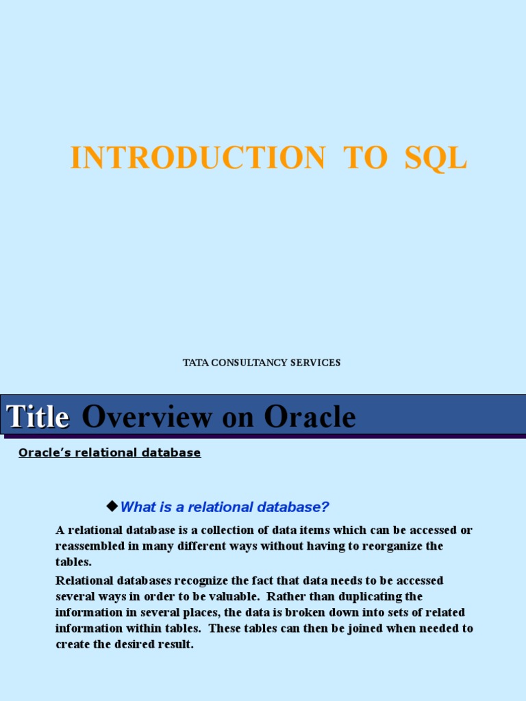 Introduction To SQL: Tata Consultancy Services | PDF | Pl/Sql | Control Flow