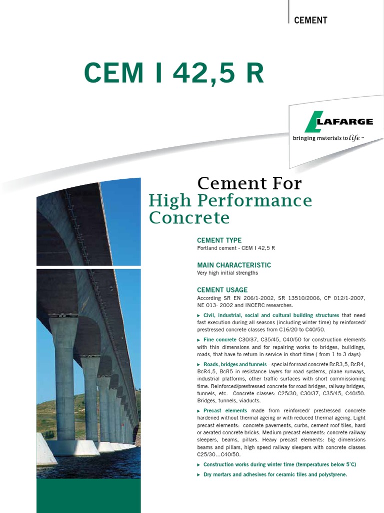 CEM I 42,5 R Cement Specifications | PDF | Precast Concrete | Concrete