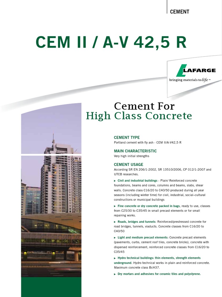 CEM II/A-V 42.5 R Cement Specifications | PDF | Precast Concrete | Concrete