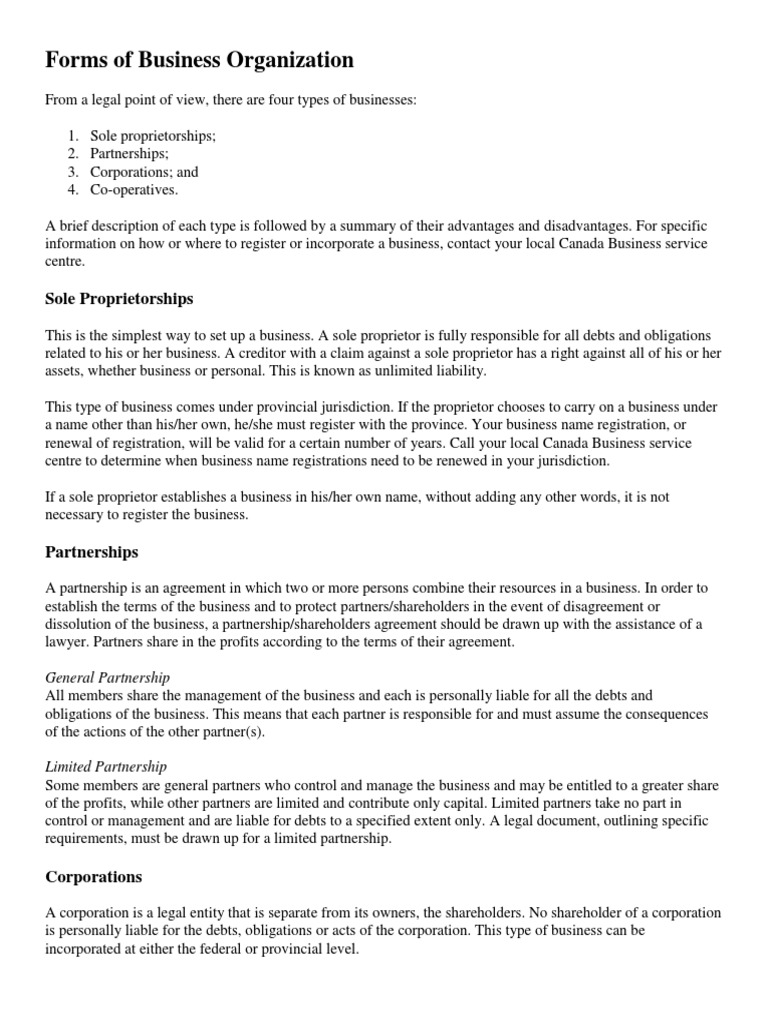 Forms of Business Organization | PDF | Partnership | Corporations