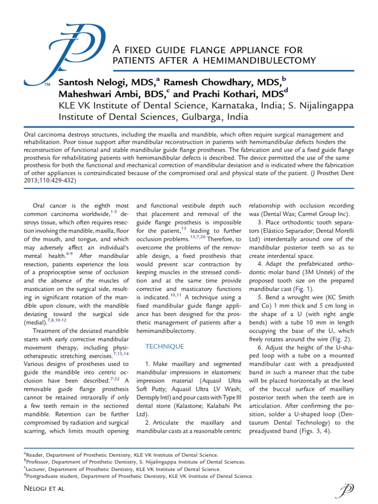 A Fixed Guide Flange Appliance For Hemimandibulectomy | PDF | Dentistry ...