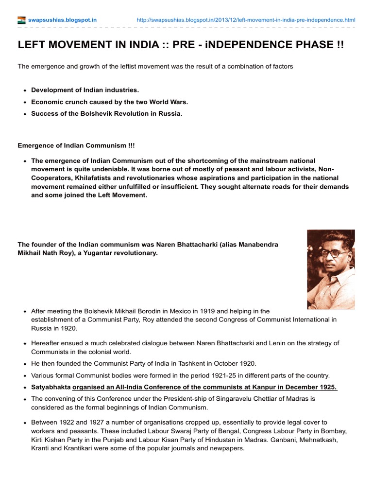 Left Movement in India:: Pre - Independence Phase !! | PDF | Indian ...
