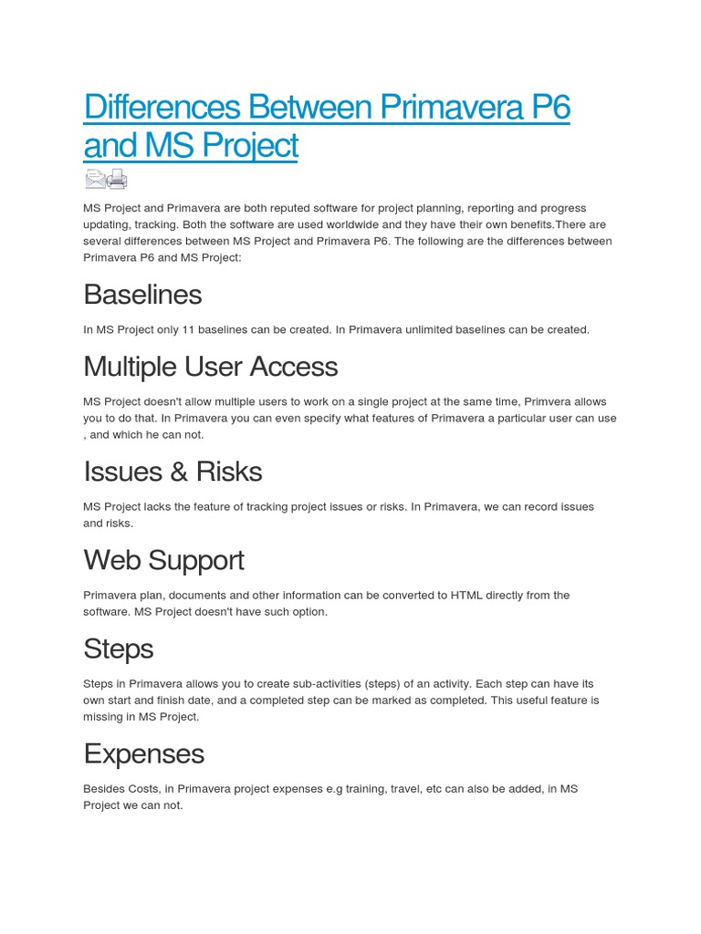 Primavera P6 vs MS Project: Key Differences | PDF | Information ...