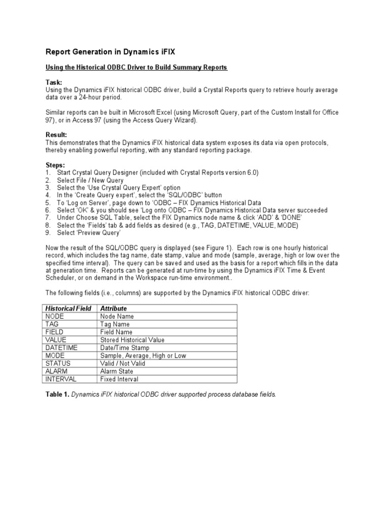 Dynamics iFIX ODBC Report Guide | PDF | Information Retrieval | Databases