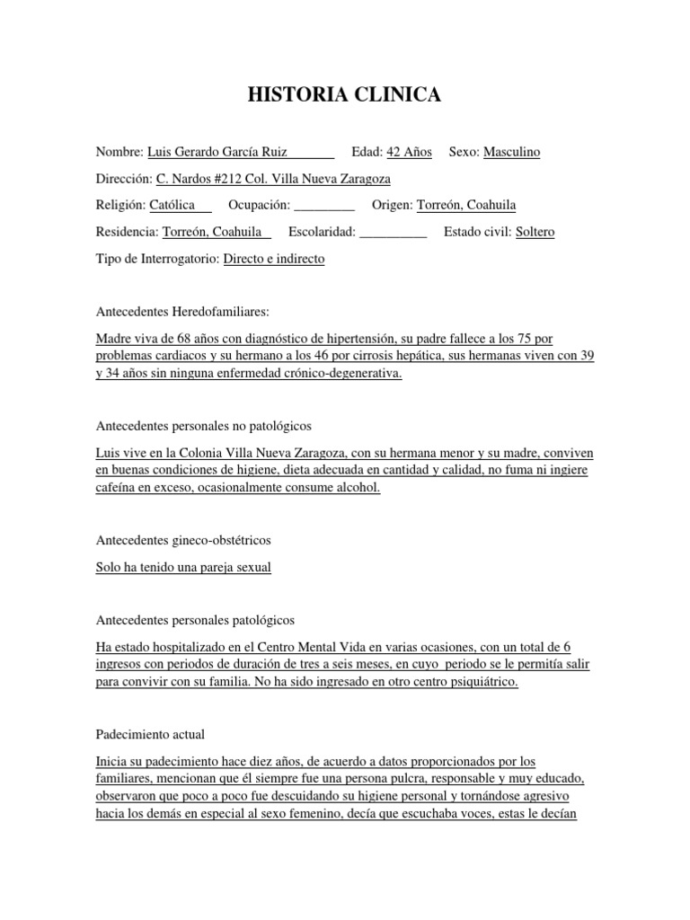 Historia Clinica Psiquiatrica | Descargar gratis PDF | Enfermedades y trastornos | Medicina CLINICA