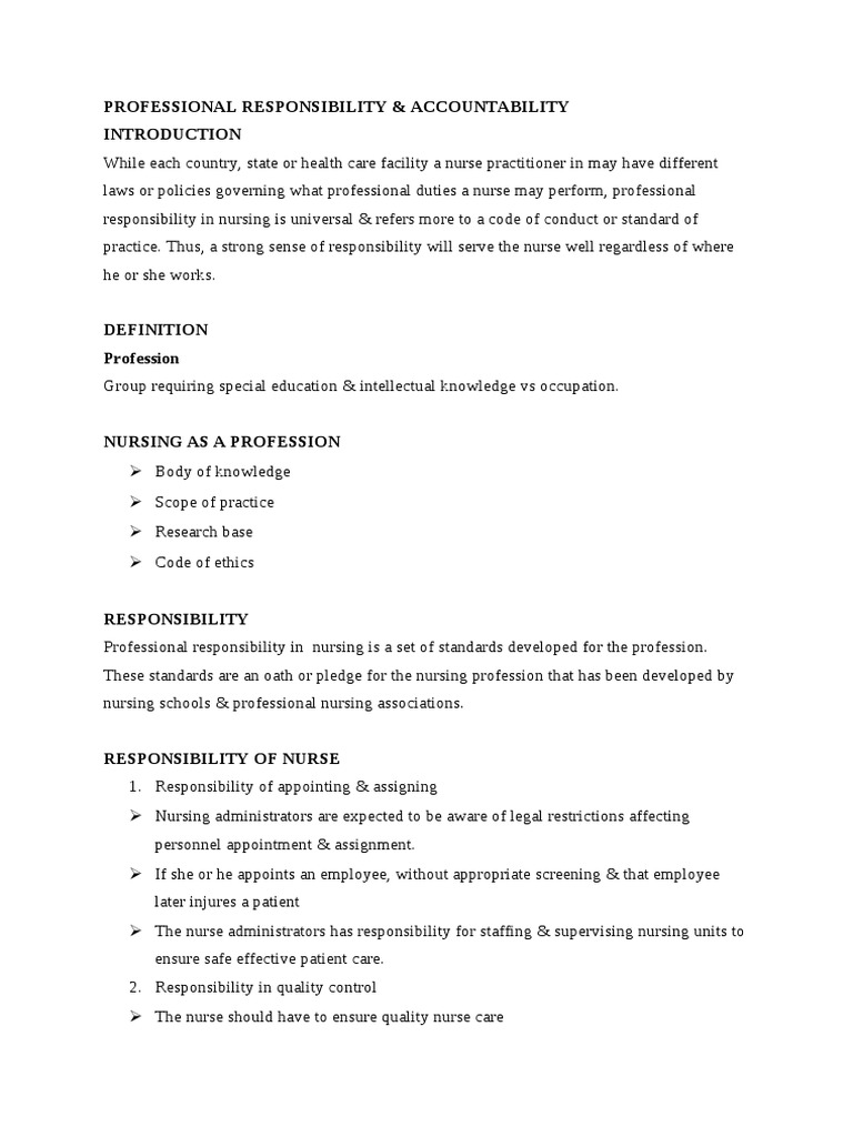 Professional Responsibility | PDF | Profession | Nursing