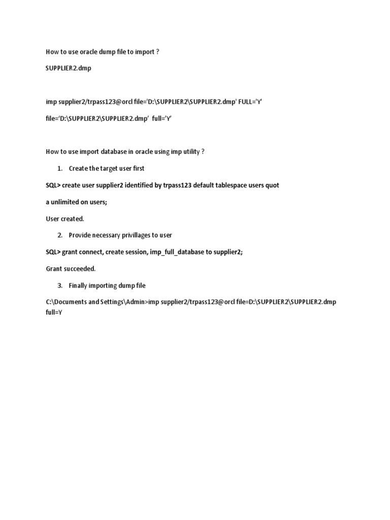 How To Use Oracle Dump File To Import | PDF