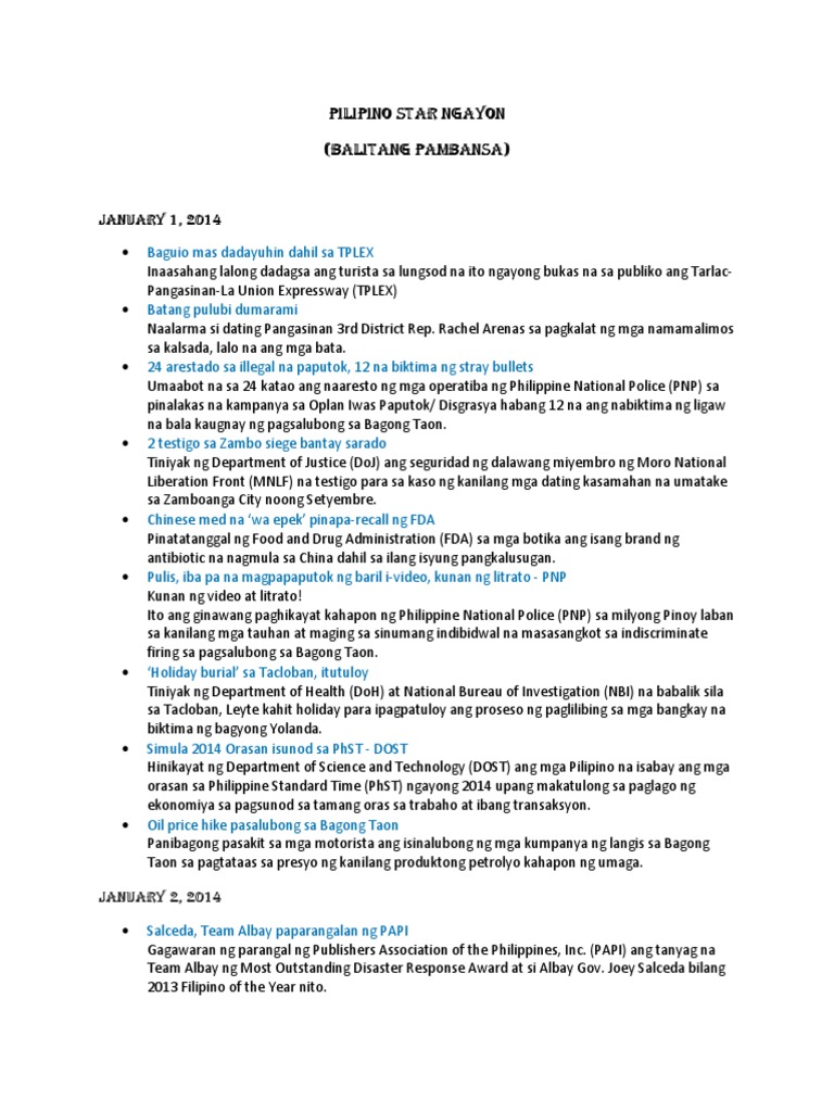 Pilipino Star Ngayon (Balitang Pambansa - January) | PDF
