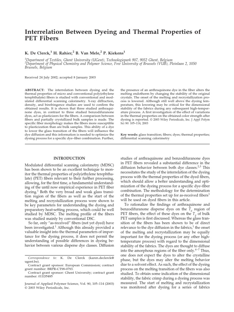Interrelation Between Dyeing and Thermal Properties of PET Fibers | PDF ...