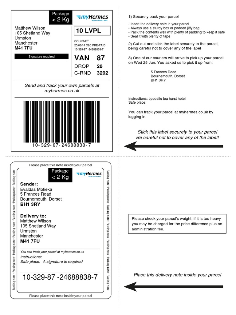 Hermes Parcel Tracking Instructions | PDF