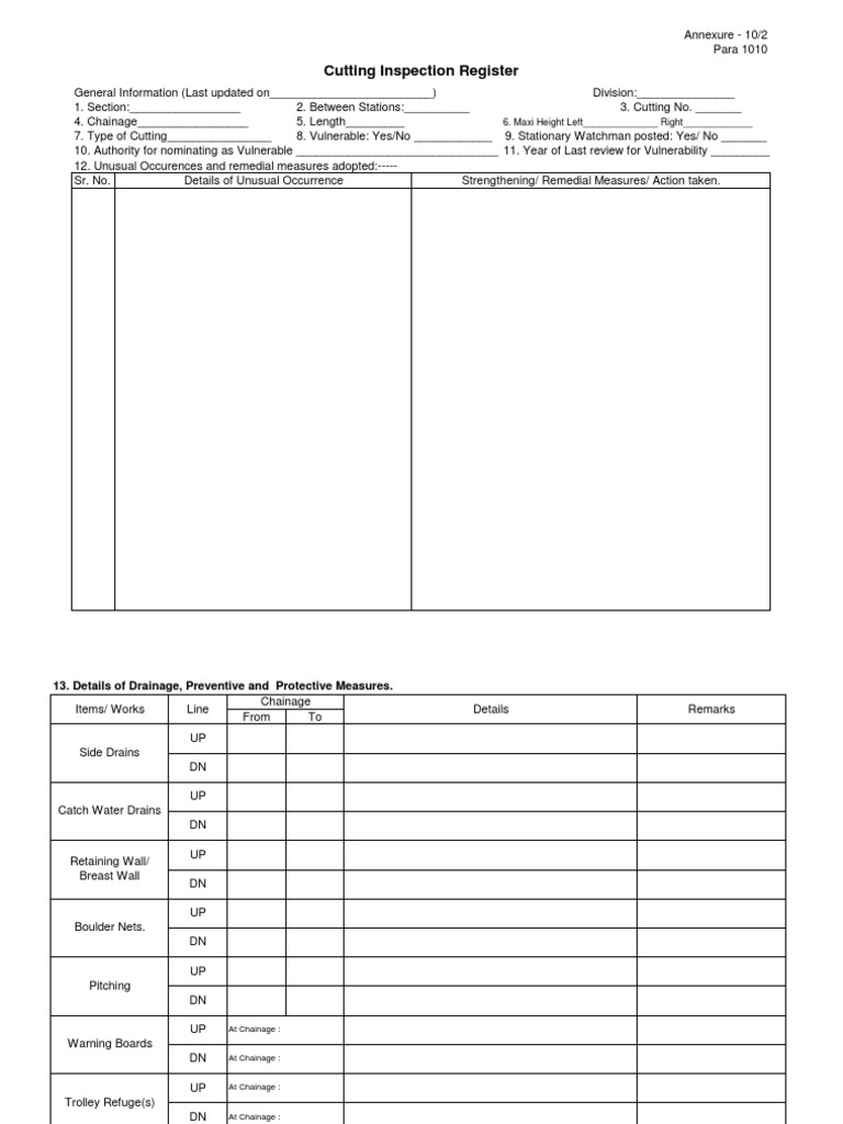 Cutting Inspection Register - Double Line | PDF