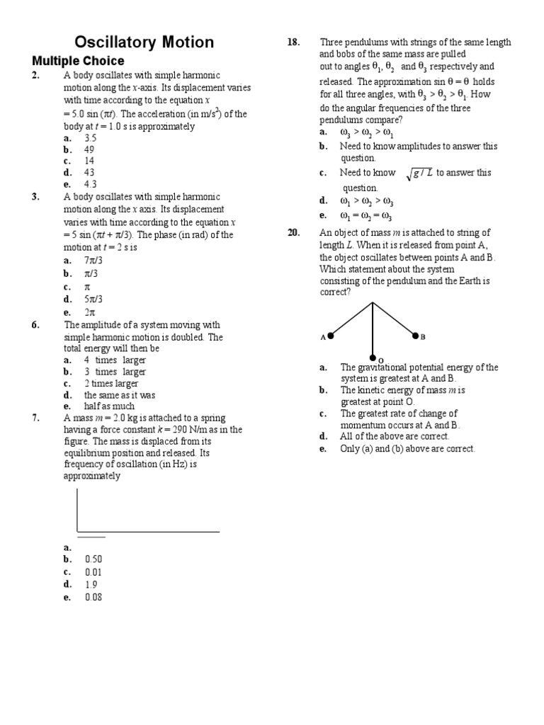 Oscillatory Motion: Multiple Choice | Download Free PDF | Sphere | Waves
