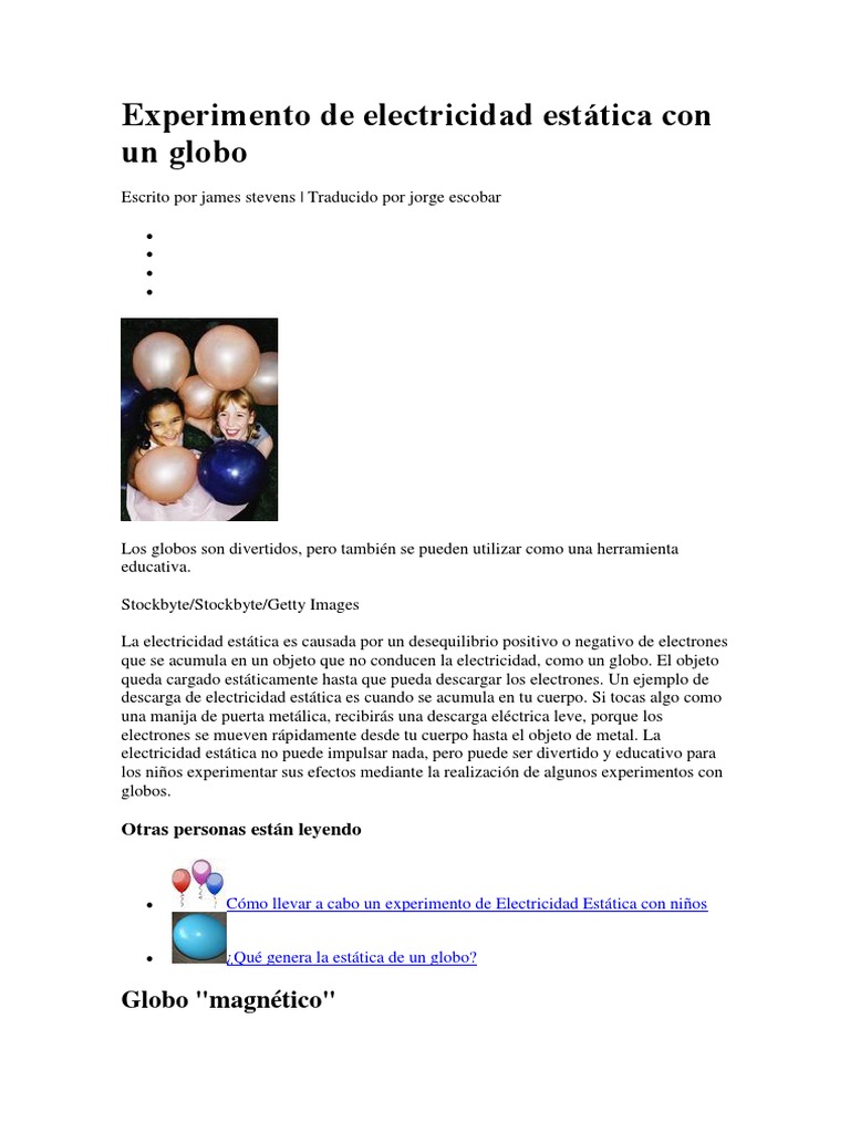 Experimentos de Electricidad Estática con Globos | PDF | Electrostática ...