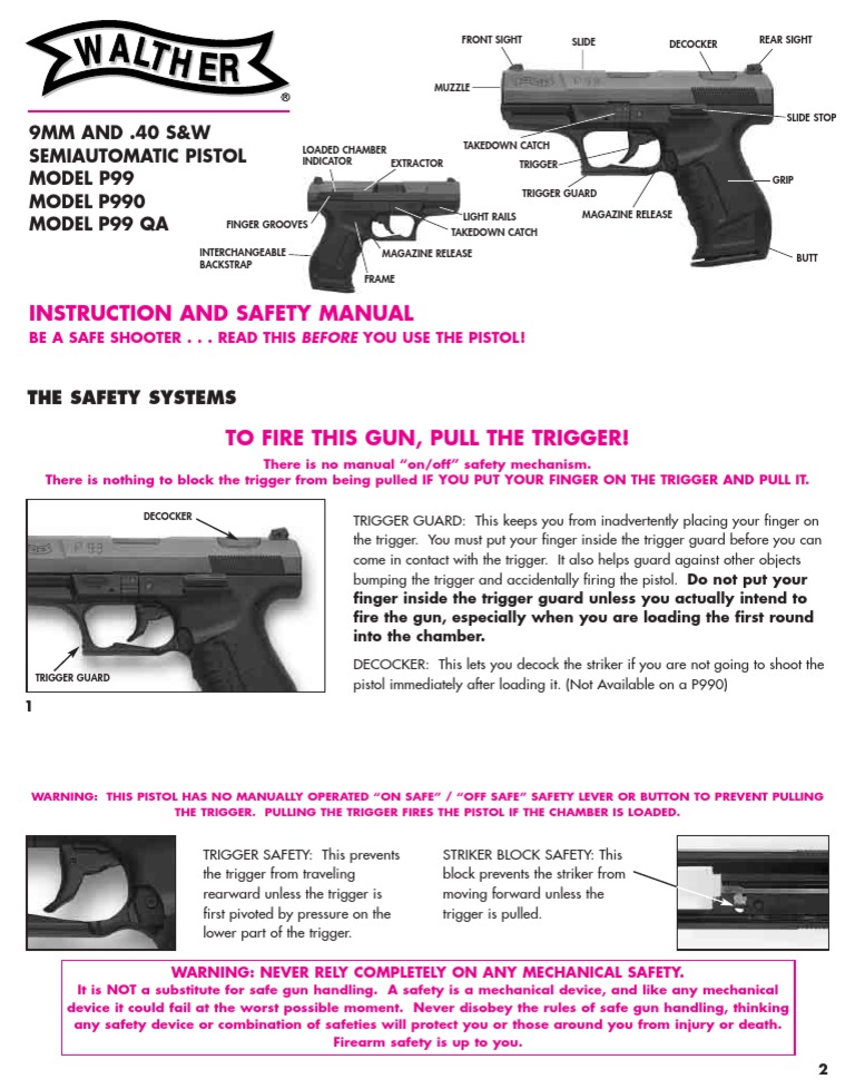 Walther P99 | PDF | Trigger (Firearms) | Magazine (Firearms)