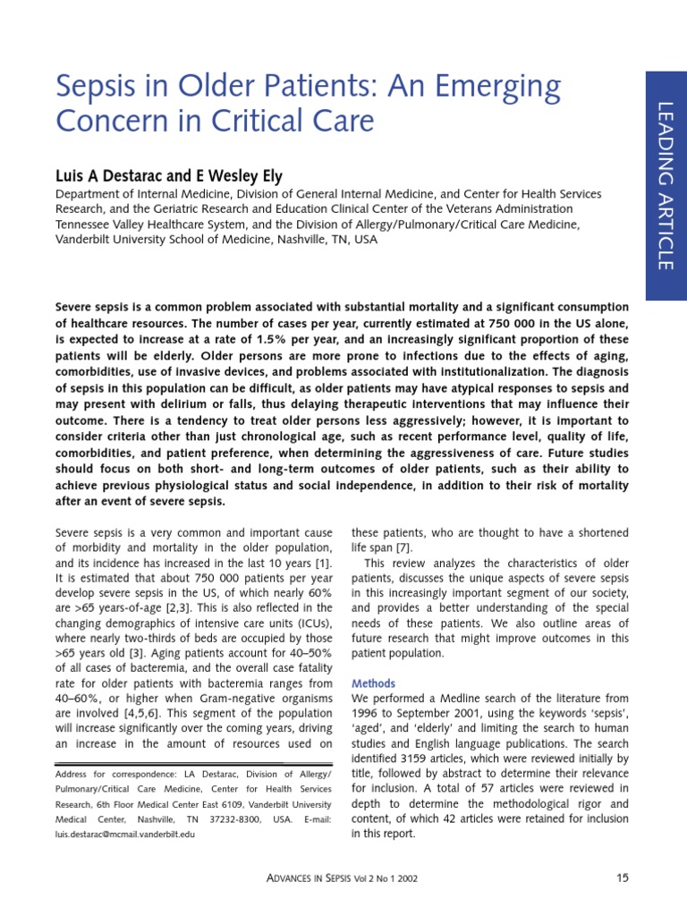 Sepsis in Elderly Patients: Critical Insights | PDF | Sepsis | Renal ...