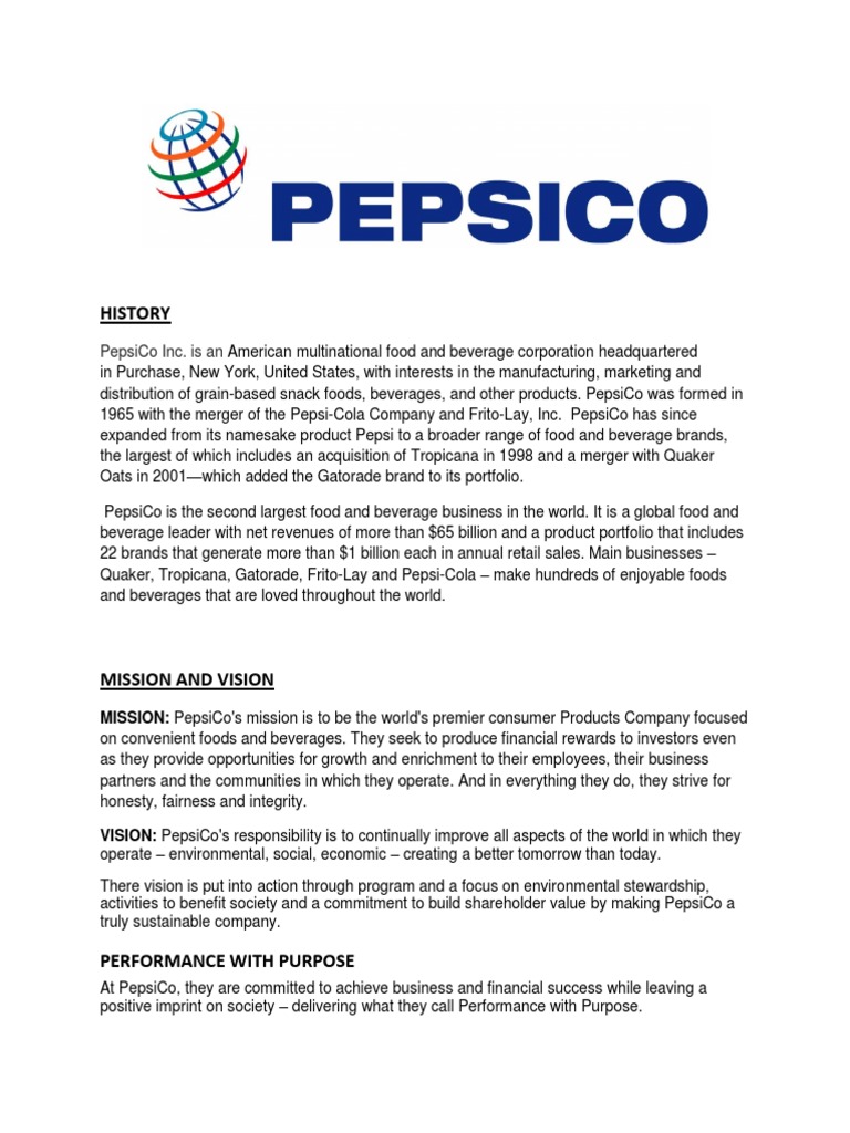 History: Pepsico Inc. Is An | PDF | Pepsi Co | Drink