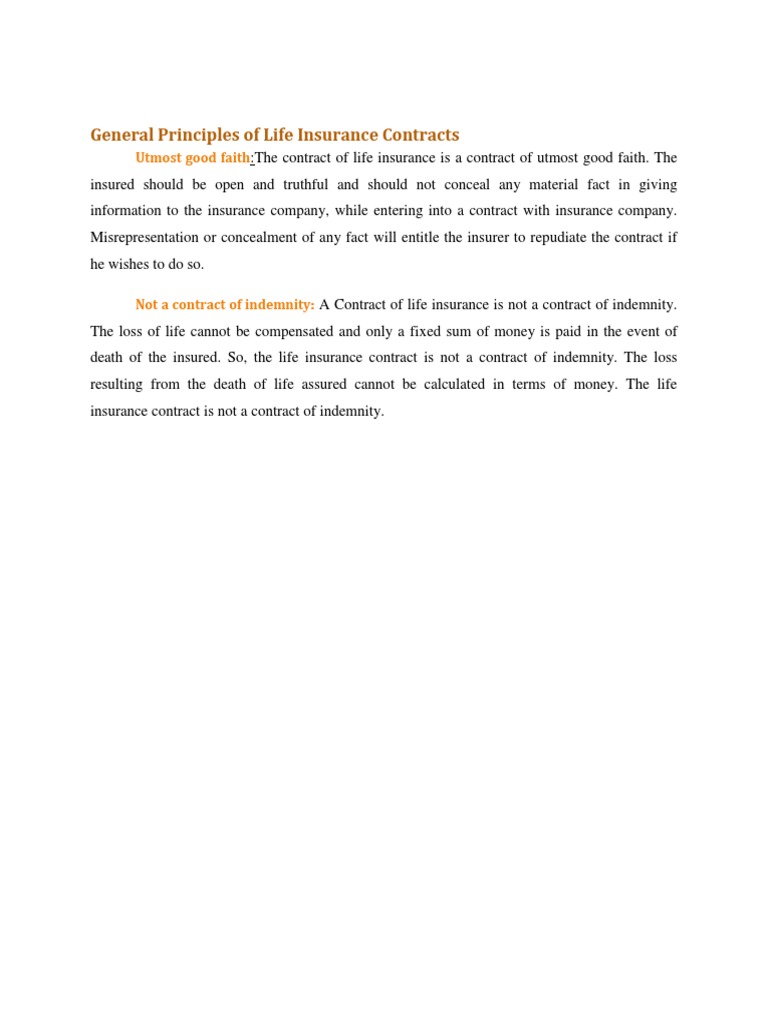 Life Insurance Contract Principles Explained | PDF