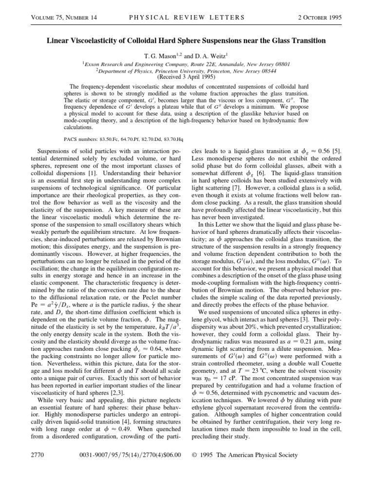 Linear Viscoelasticity of Colloidal Hard Sphere Suspensions Near The ...