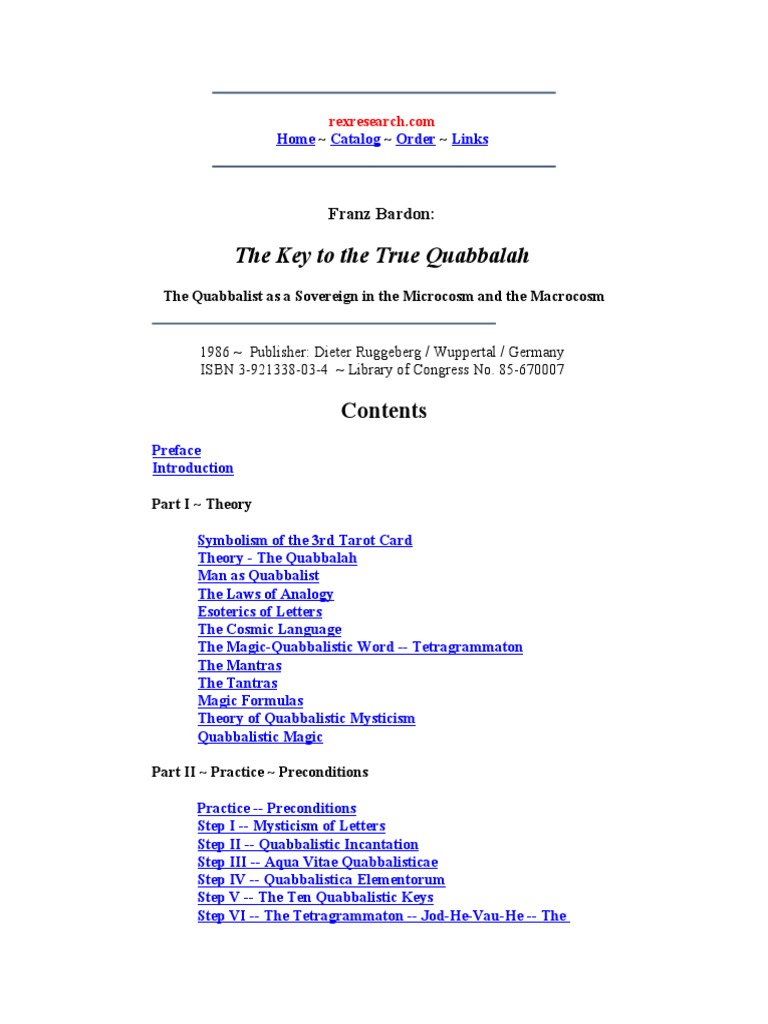 The Key To The True Quabbalah: Franz Bardon | PDF