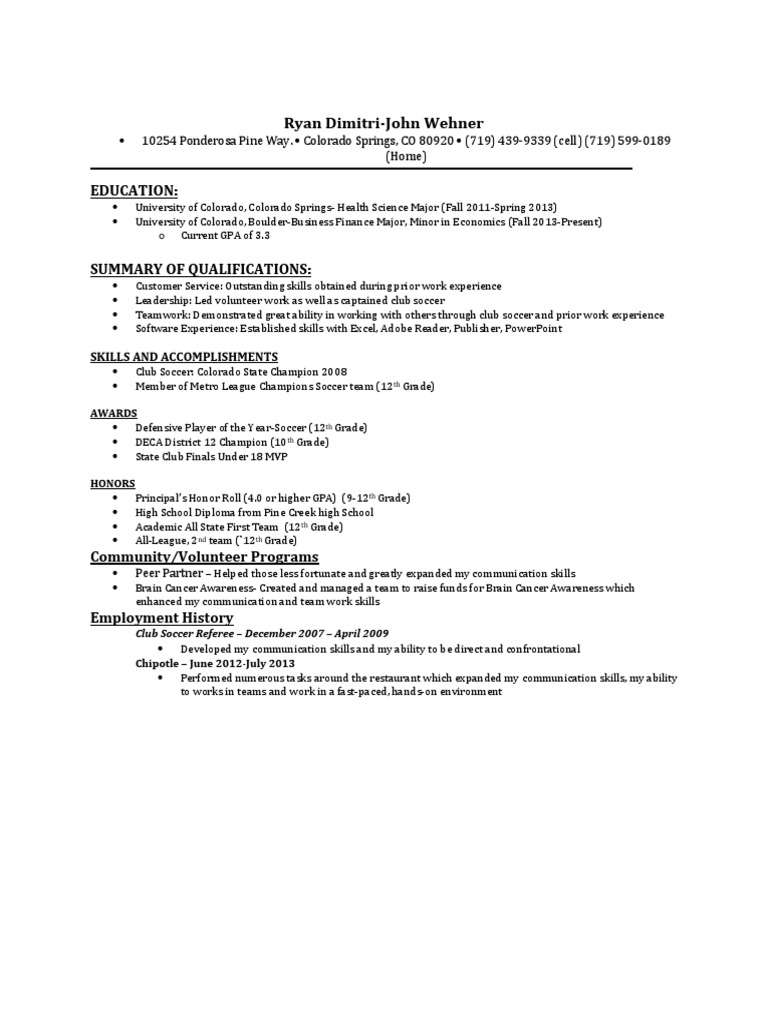 Ryan Wehner's Education & Skills Summary | PDF